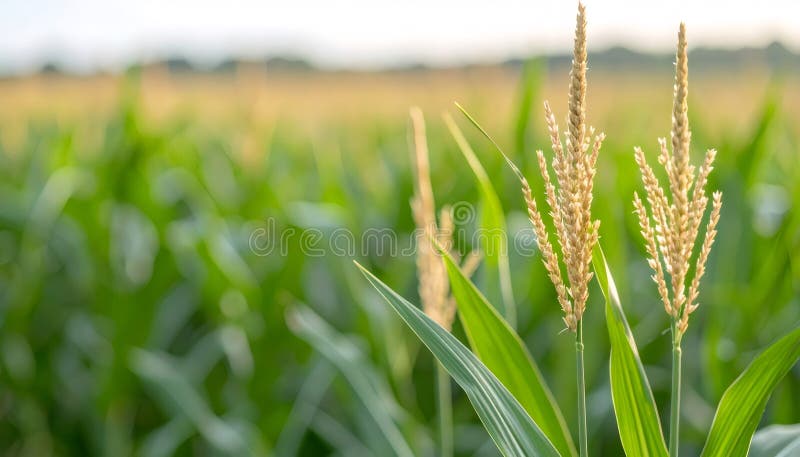 Johnson Grass Sprouting beside Cornfield, Backlit by Golden Sunlight ...