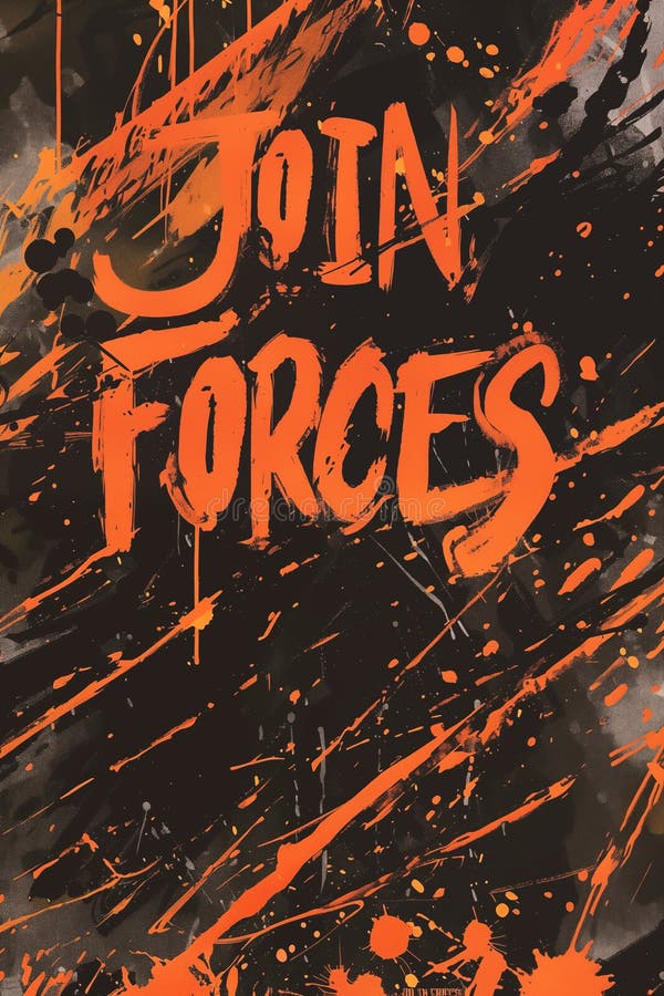 Join Forces Text on Abstract Black and Orange Paint Splatter Background ...