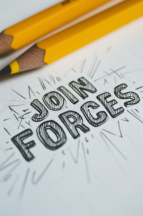 Join Forces Text Hand Drawn with Pencils on Paper Stock Image - Image ...