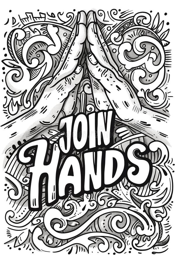 Join Hands Text with Hand Drawing and Swirls, Decorative Design ...