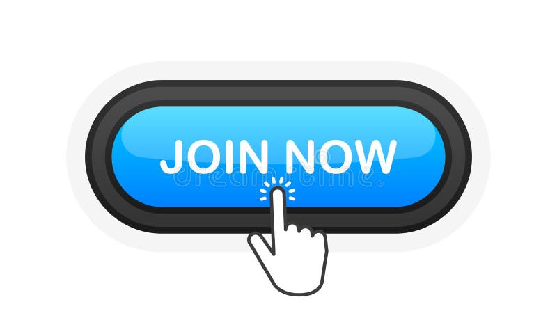Join Now Blue Realistic 3D Button Isolated on White Background. Hand ...