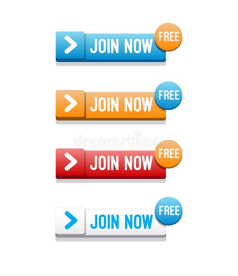 Join Now Free Buttons stock vector. Illustration of blue - 198245157