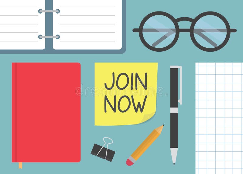 Join Now Written on Yellow Sticky Note on Office Desk Stock Vector ...