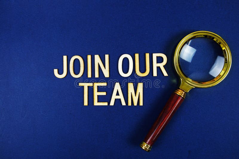 Join Our Team Alphabet Letters with Magnifying Glass on Navy Blue ...