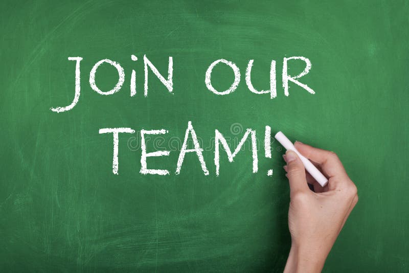 Businessman Writing Join Our Team on Blue Background Stock Image ...