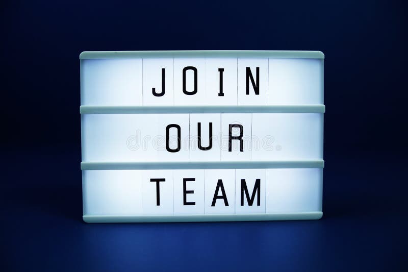 Join Our Team Letterboard Text on LED Lightbox on Blue Background Stock ...