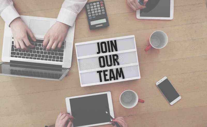 Join Our Team Message in Lightbox on Office Flat Lay Stock Photo ...