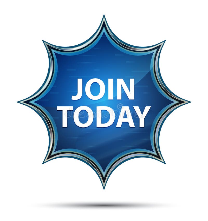 Join Today Magical Glassy Sunburst Blue Button Stock Illustration ...