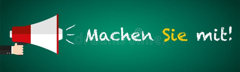 Join Us or Do it in German Language Written on Blackboard Megaphone and ...