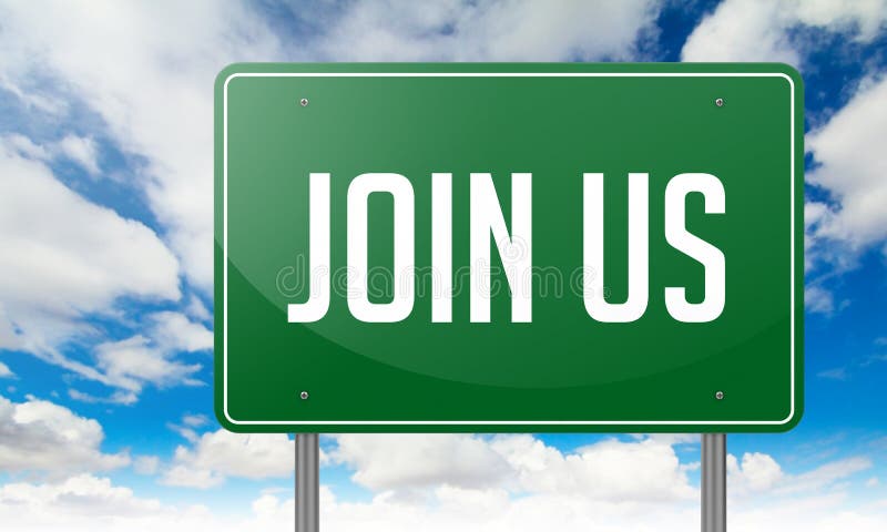 Join Us on Green Highway Signpost. Stock Illustration - Illustration of ...