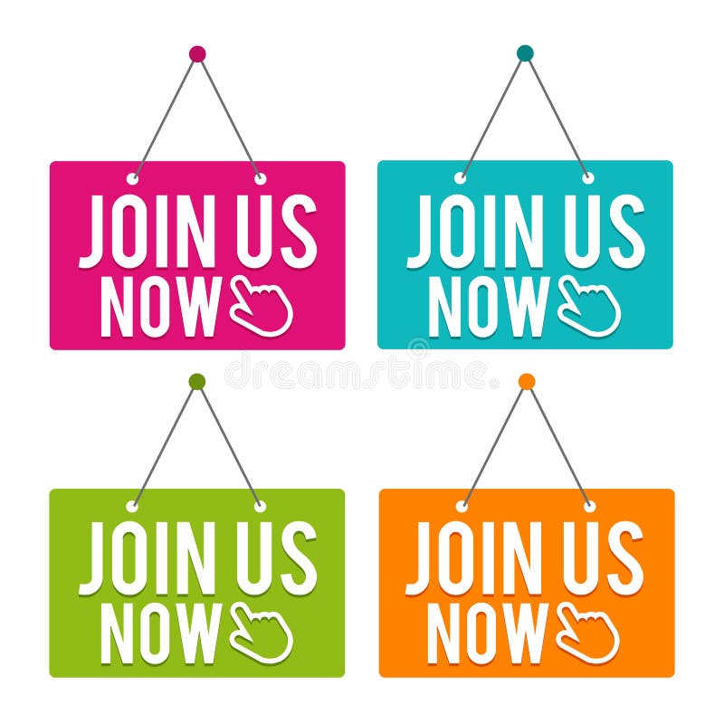 Join Us Now with Icon Hanging Door Sign Stock Illustration ...