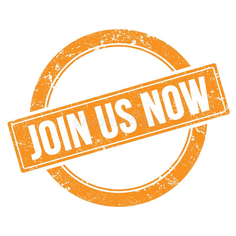 JOIN US NOW Text on Orange Grungy Round Stamp Stock Illustration ...