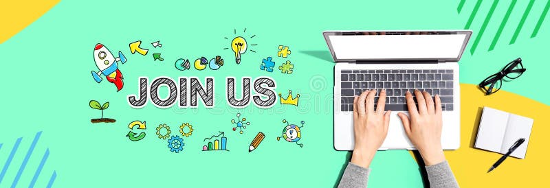 Join Us with Person Using a Laptop Stock Photo - Image of offer ...