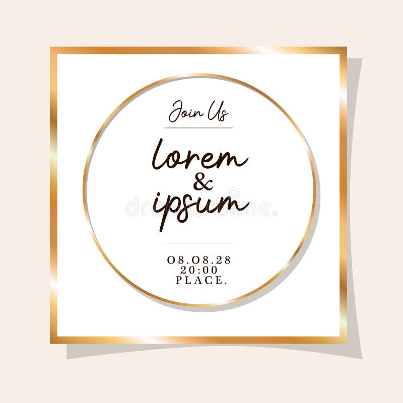 Join Us Text in Gold Frame of Wedding Invitation Vector Design Stock ...