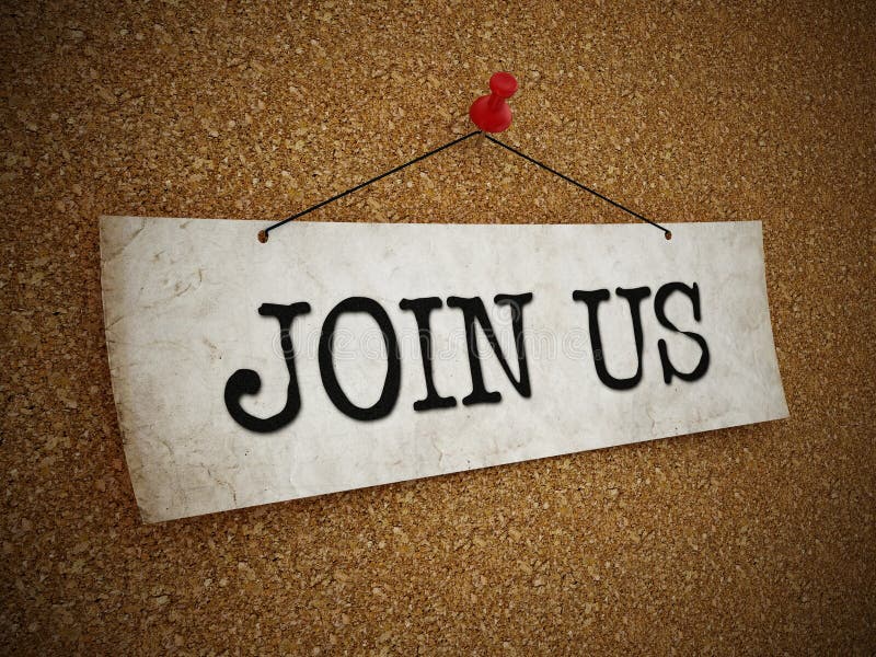 Join Us Text and Paper on Corkboard. 3D Illustration Stock Illustration ...