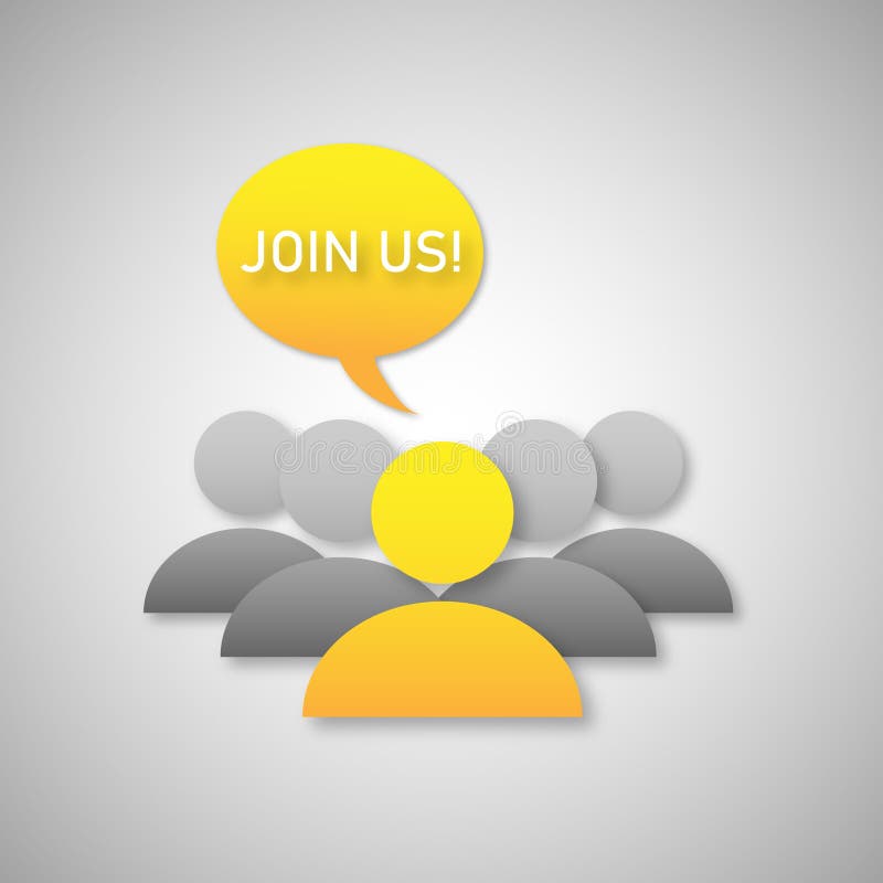 Join Us Web Icon, Group of People, Yellow Vector Illustration Stock ...