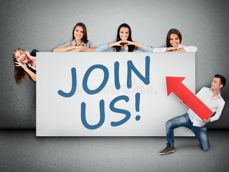 Join us word on banner stock image. Image of board, advertise - 55916209