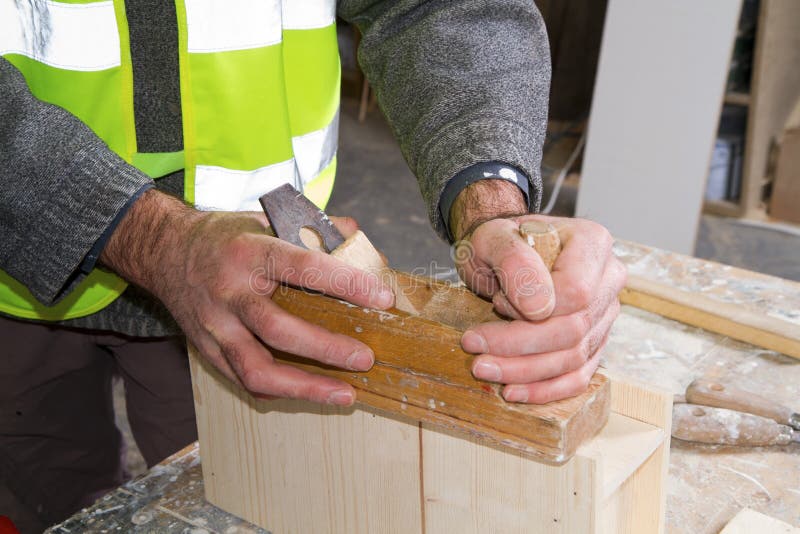 Joiner in his workshop stock image. Image of craftsman - 72047793