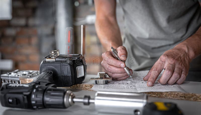 A Carpenter Works with Professional Woodworking Tools Stock Image ...