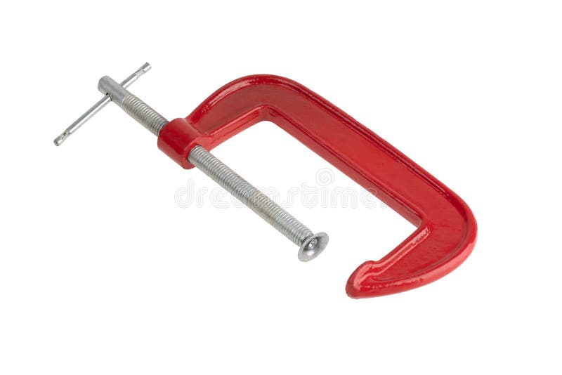 Red Clamp on a White Background. Joiner`s Clamp Close-up Stock Photo ...