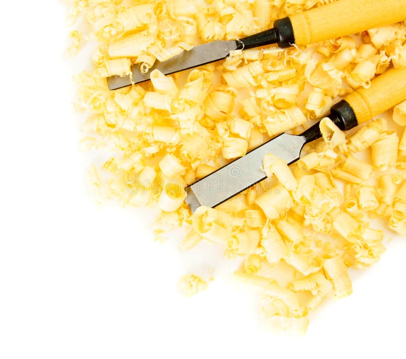 Joiner S Tools (chisel) and Shaving on a White Stock Photo - Image of ...