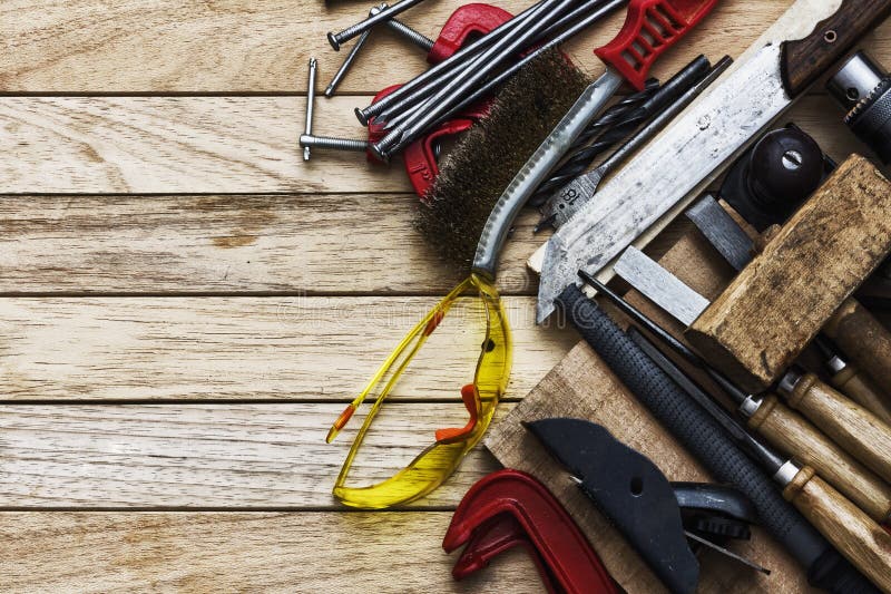 Joiner`s Tools Lying on a Wooden Platform. Stock Image - Image of board ...