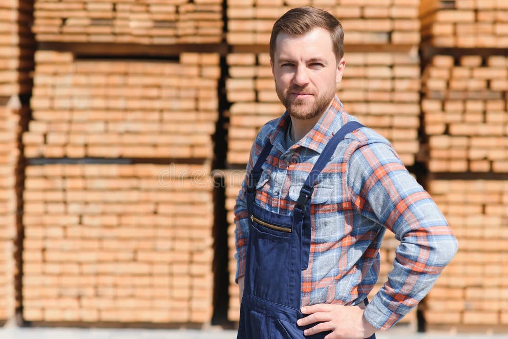 Joiner in Uniform Check Boards on Timber Mill Stock Photo - Image of ...