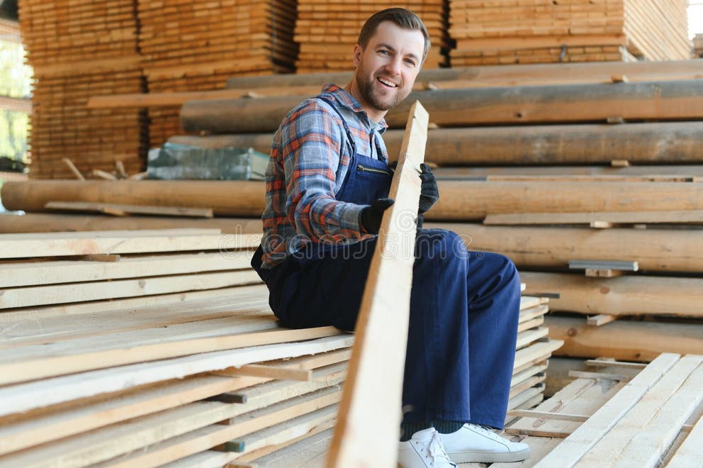Joiner in Uniform Check Boards on Timber Mill Stock Photo - Image of ...