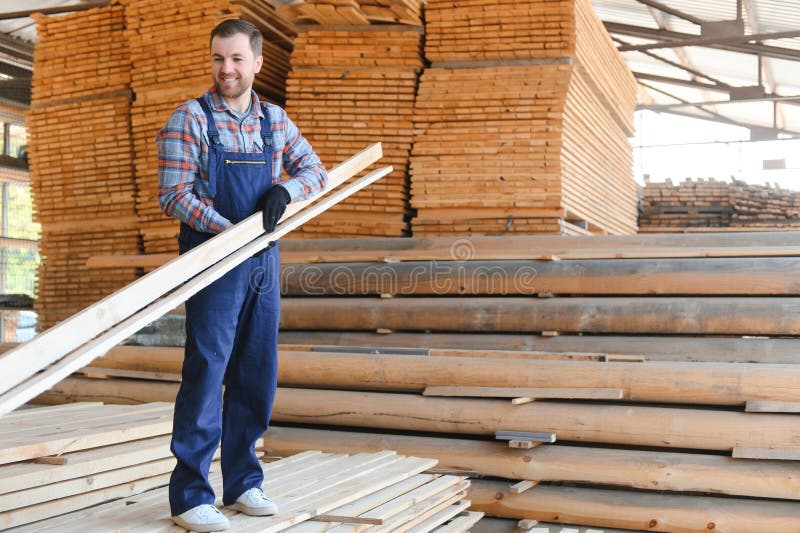 Joiner in Uniform Check Boards on Timber Mill Stock Image - Image of ...