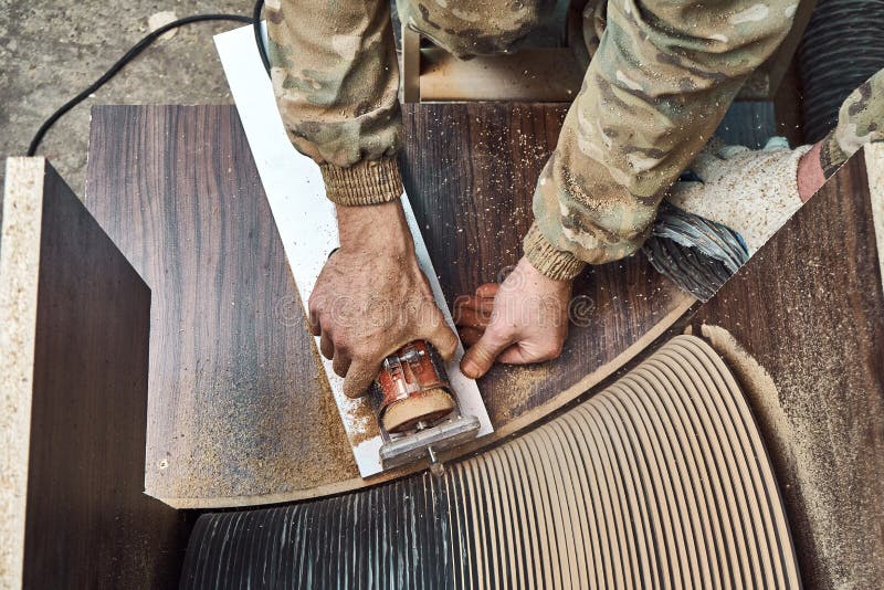 Joinery. Faceless Carpenter Producing Wooden Coffee Table in Workshop ...
