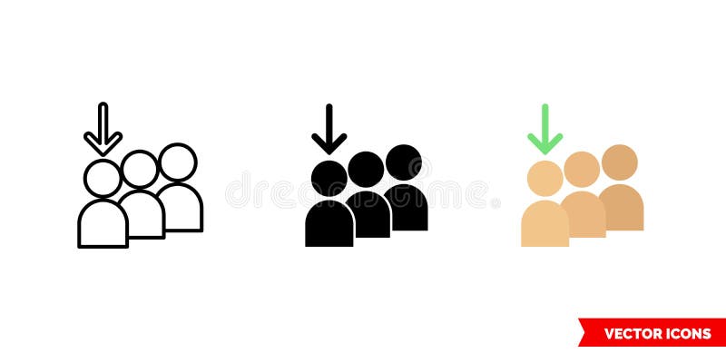 Joining Queue Icon of 3 Types Color, Black and White, Outline. Isolated ...