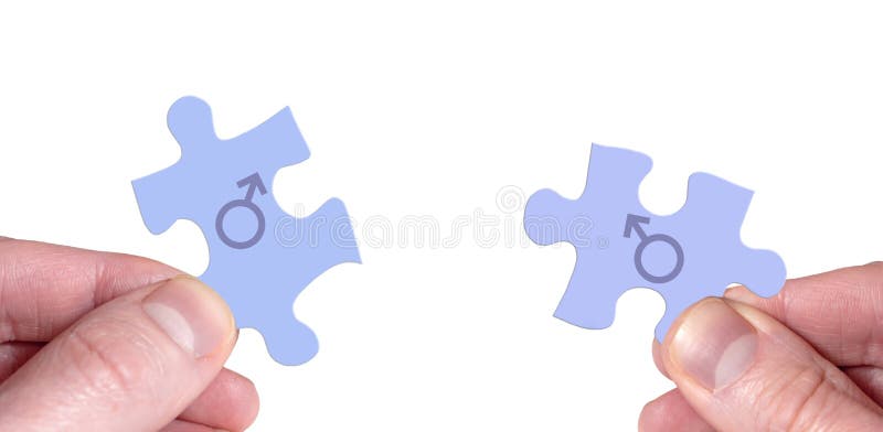 Joining Two Puzzle Pieces with Male Symbols Stock Image - Image of ...