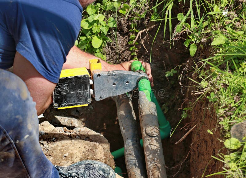 Joining of the Water Pipes by Heating Stock Image - Image of faucet ...