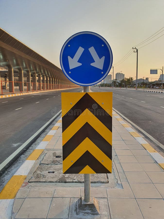 Joint Way Blue White Black and Yellow Sign Stock Photo - Image of road ...