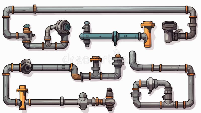 Jointed and Valved Pipes Vector Drawing Cartoon Stock Vector ...