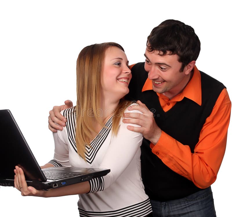 Joking couple stock image. Image of family, home, email - 5285347