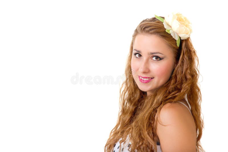 Jolie Broche Vers Le Haut De Fille Avec Lenema Disolement Image Stock