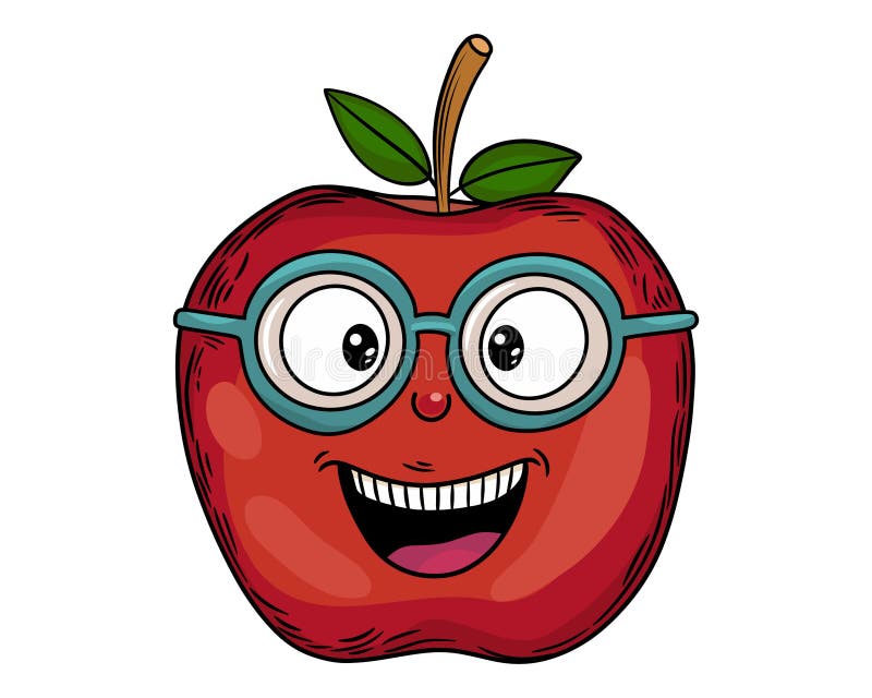 Jolly Apple with Glasses. Cartoon Style Stock Vector - Illustration of ...