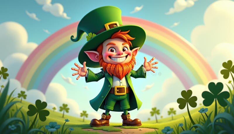 Jolly Cartoon St. Patrick Character with Magical Rainbow and Festive ...
