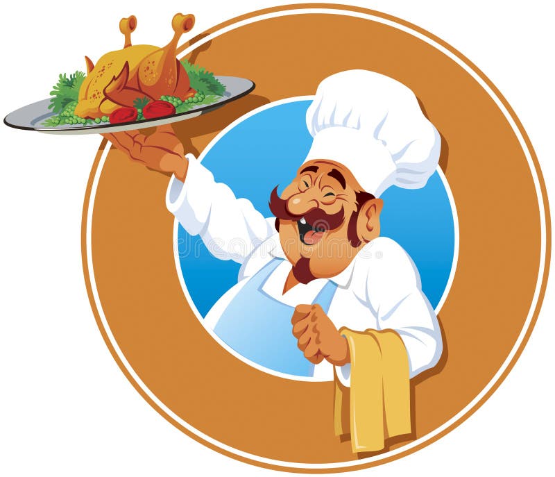 The Jolly Cook with a Roasted Chicken Stock Vector - Illustration of ...