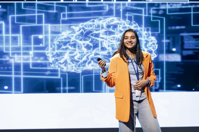 Upbeat Expert Presenting Risks Associated with AI during Keynote Speech ...