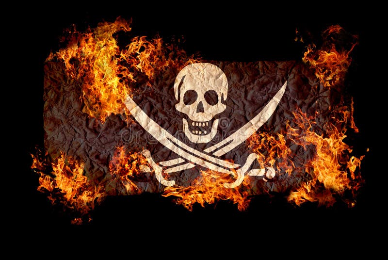 Jolly Roger in fire. stock illustration. Illustration of black - 20788171