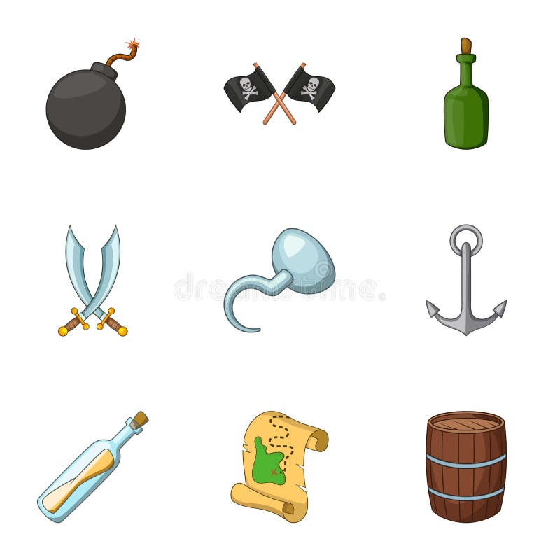 Jolly Roger Icons Set, Cartoon Style Stock Vector - Illustration of ...