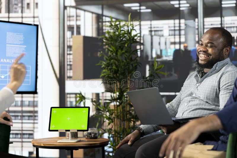 Jolly Supervisor Having Fun Chatting with Worker while Working on ...