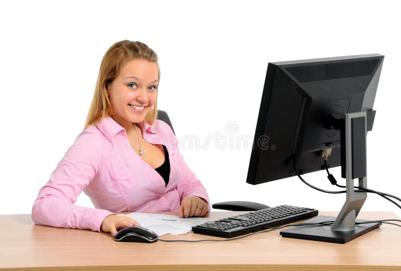 Jong Meisje Dat Een Computer Gebruikt Stock Foto - Image of ...