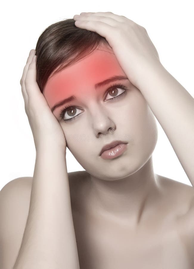Jong meisje met hoofdpijn stock foto. Image of schoonheid - 26494472