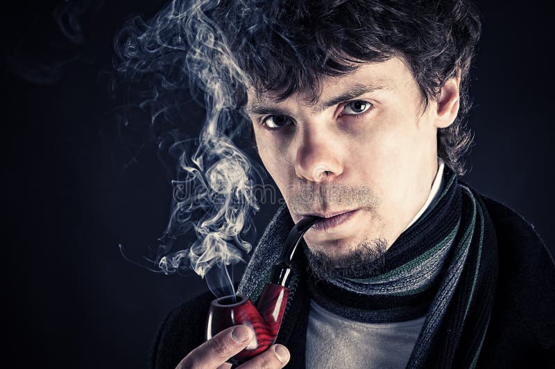 Jonge Mens Die Een Pijp Roken Stock Afbeelding - Image of kleding ...