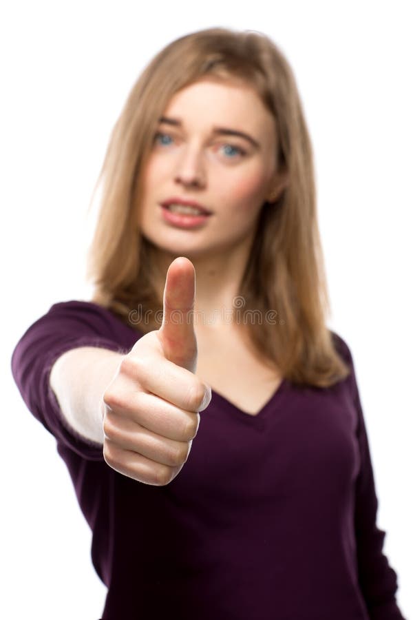 Jonge Vrouw Die Haar Stem Van Goedkeuring Geven Stock Afbeelding ...