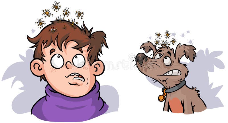 Jongen en Hond met luizen. stock illustratie. Illustration of hond ...