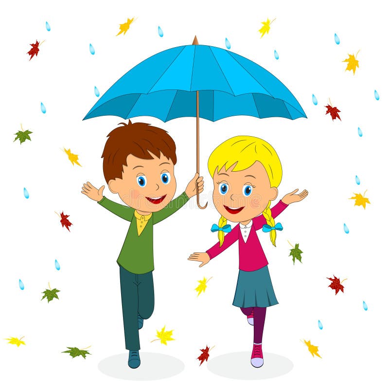 Jongen En Meisje Die Onder Paraplu Lopen Vector Illustratie ... Jongen En Meisje Die Onder Paraplu Lopen Vector Illustratie ...